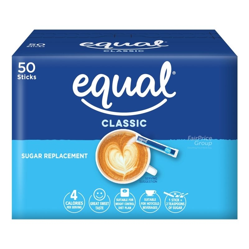 EQUAL classic Sticks 50 sachets natural sweetener wellbeing sugar sugar ...